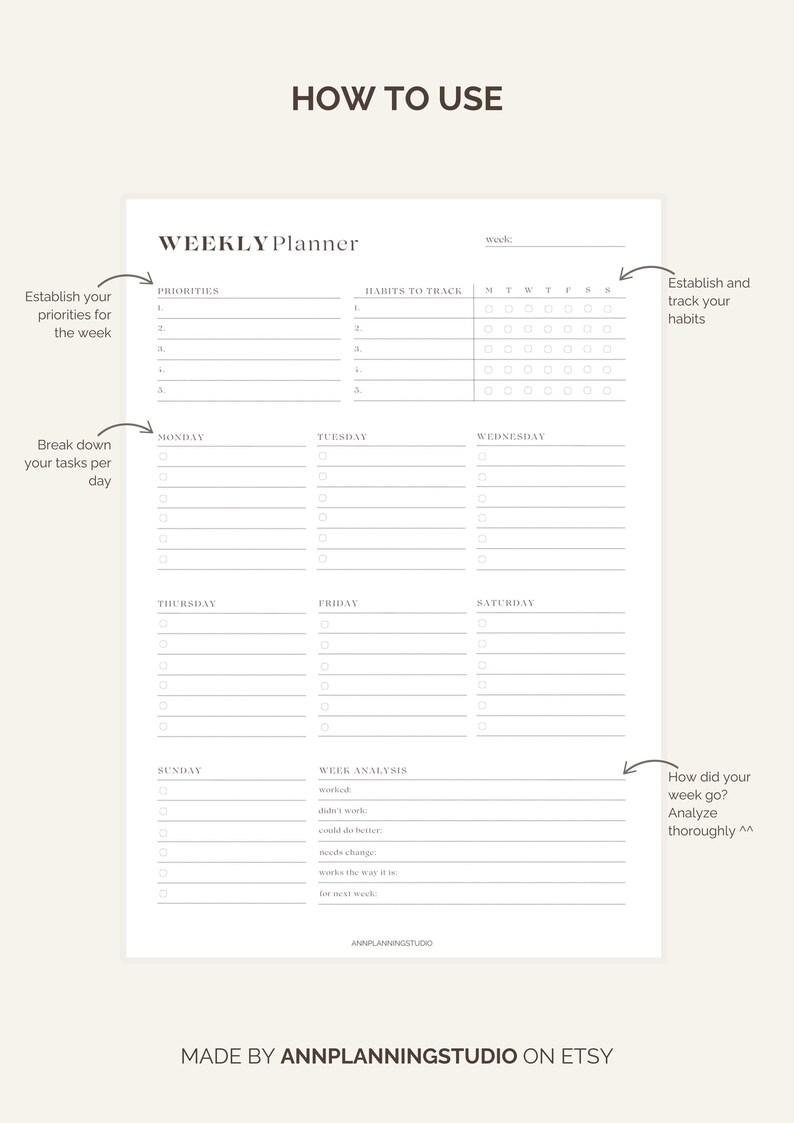 Weekly Planner and Habit Tracker, Printable Weekly Planner, Printable ...