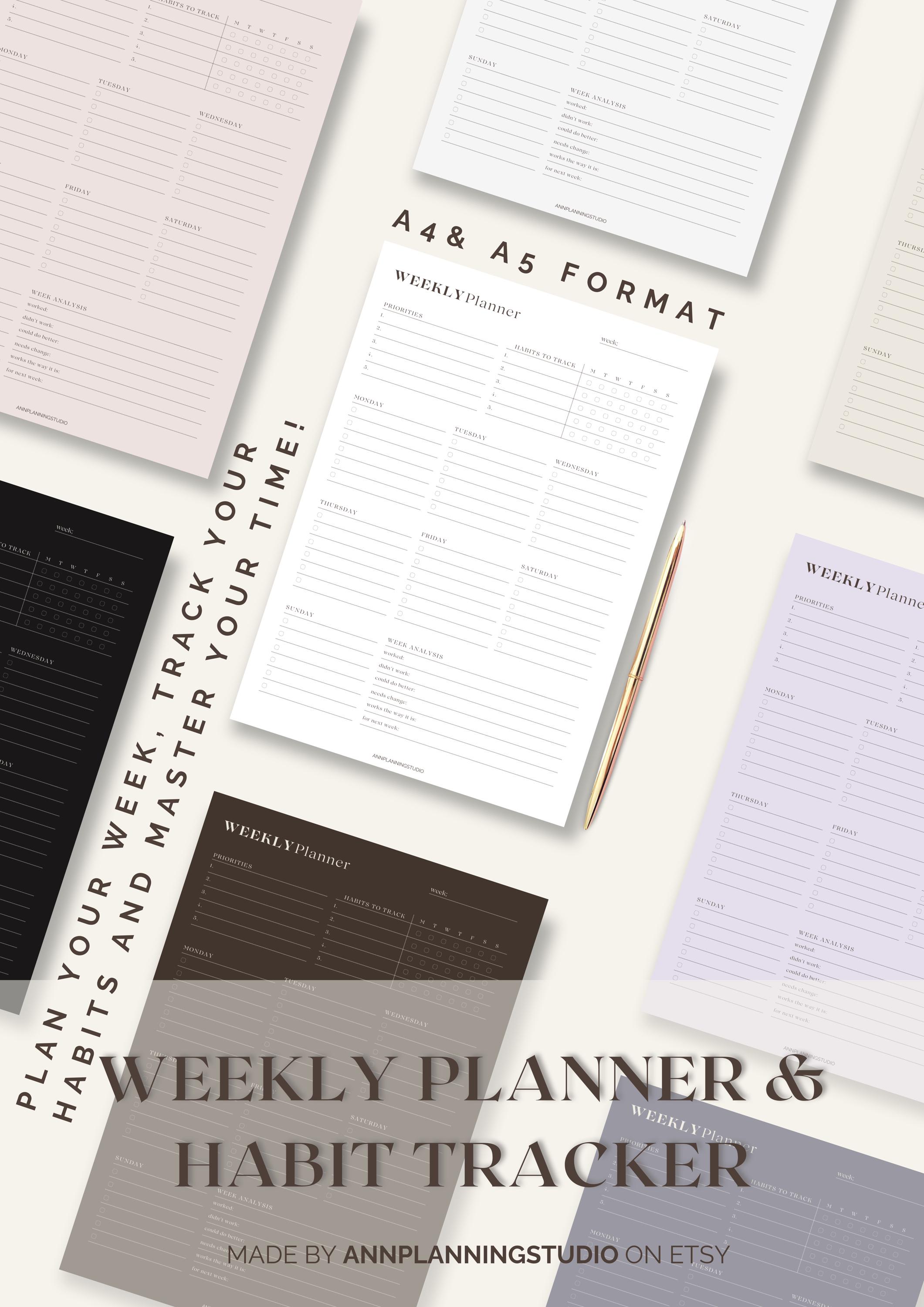 Weekly Planner and Habit Tracker, Printable Weekly Planner, Printable ...