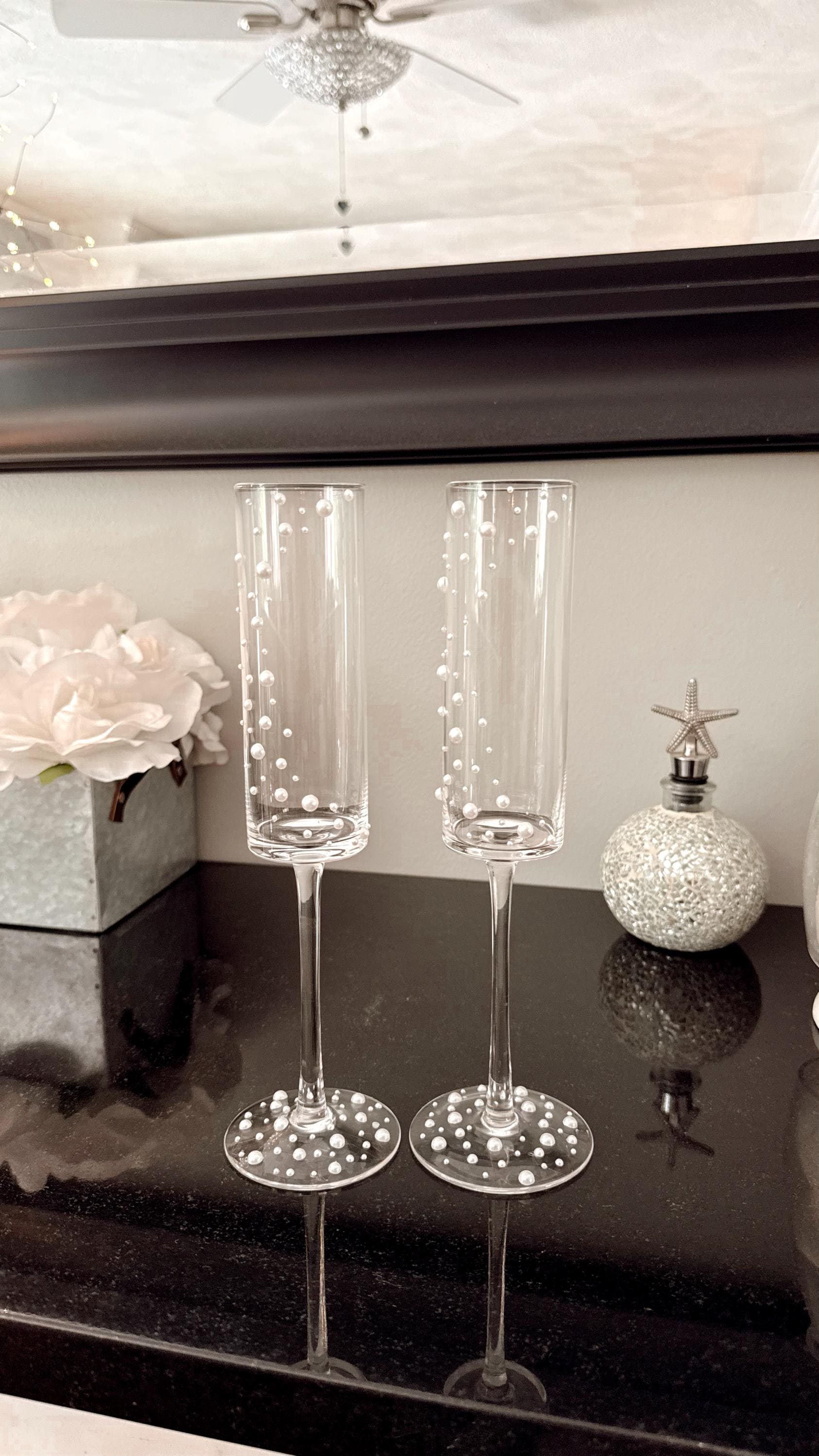 Pearl Modern Handmade Champagne Flutes, Bridesmaid Drinkware, Custom ...