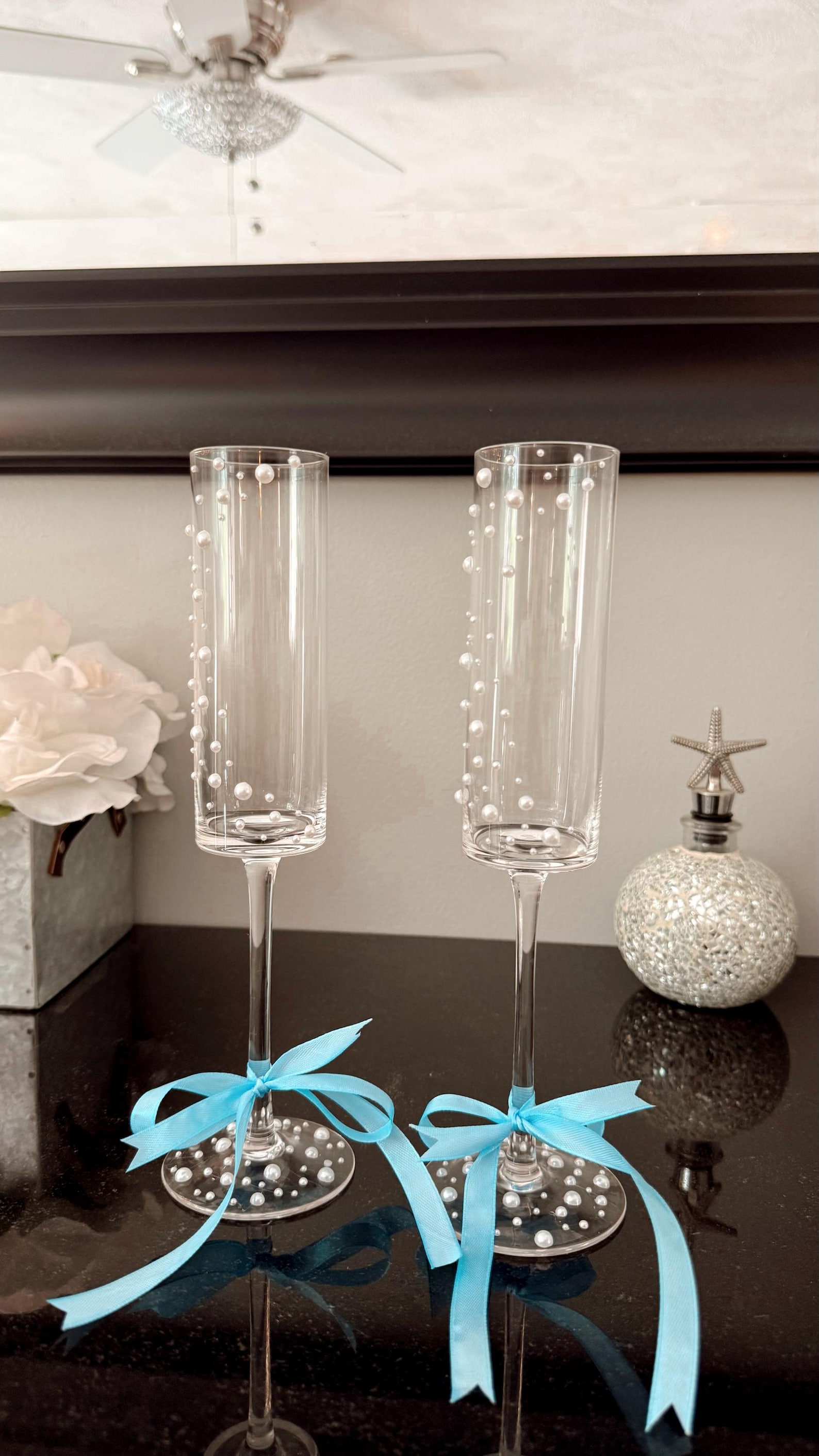 Pearl Modern Handmade Champagne Flutes, Bridesmaid Drinkware, Custom ...
