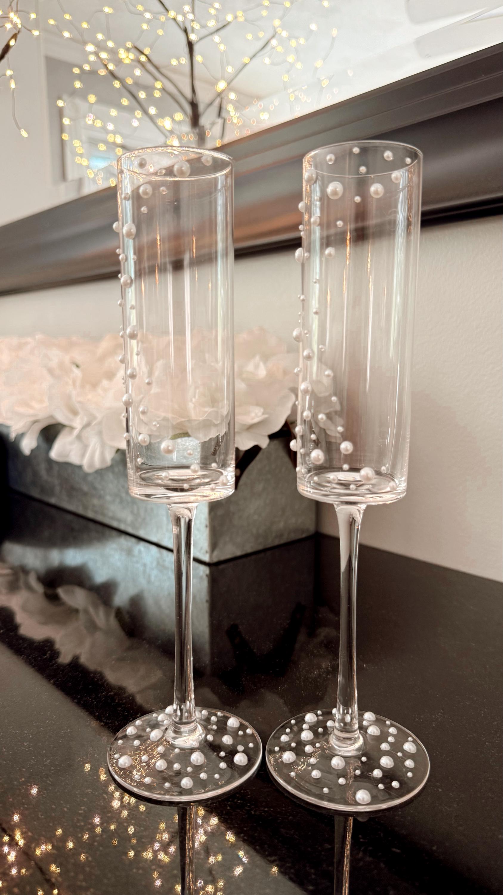 Pearl Modern Handmade Champagne Flutes, Bridesmaid Drinkware, Custom ...