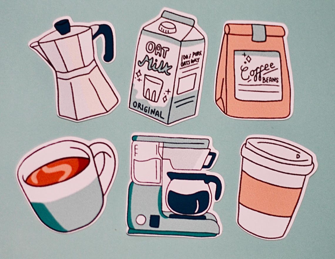 Coffee Lovers Sticker Pack 6 Mini Stickers for Notes Cute Coffee-themed ...