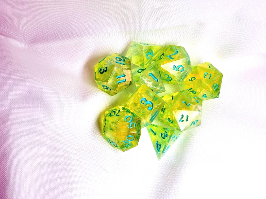 Yellow & Teal Sharp Edge Dice Set, 9 Piece TTRPG Dice - Etsy