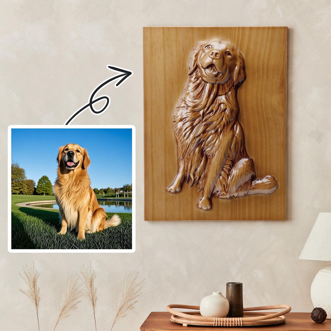 Custom 3D Pet Portrait - Handcrafted Wood Carved Relief Sculpture ...