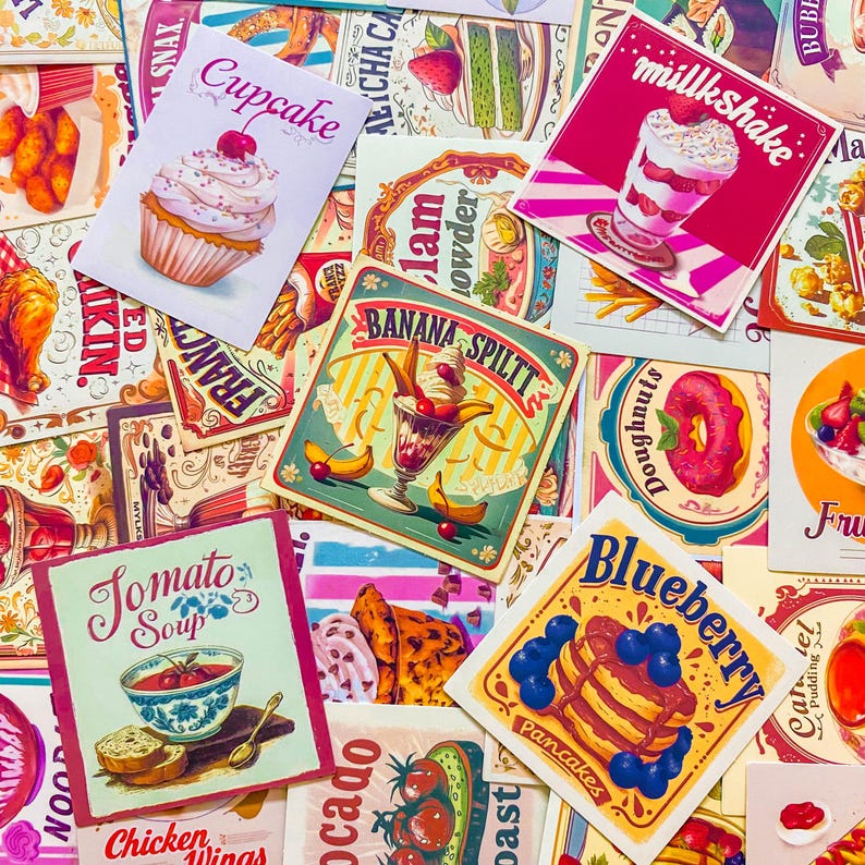50PCS Food Stickers & Retro Stickers Pack, Vintage Food Stickers Design ...
