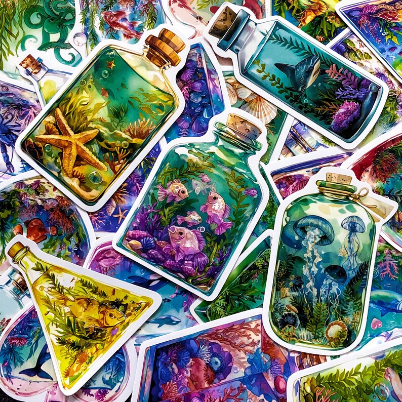 50PCS Artistic Watercolor Bottle Stickers, Mermaid Potion Stickers ...