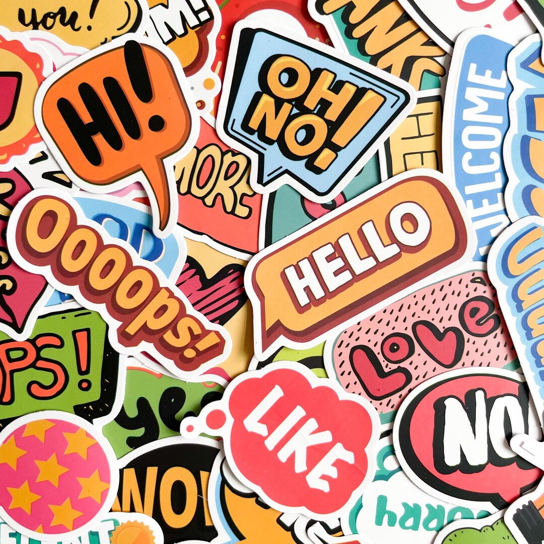 50PCS Comic Word Stickers, Funny Emoji Quote Stickers, Playful Speech ...