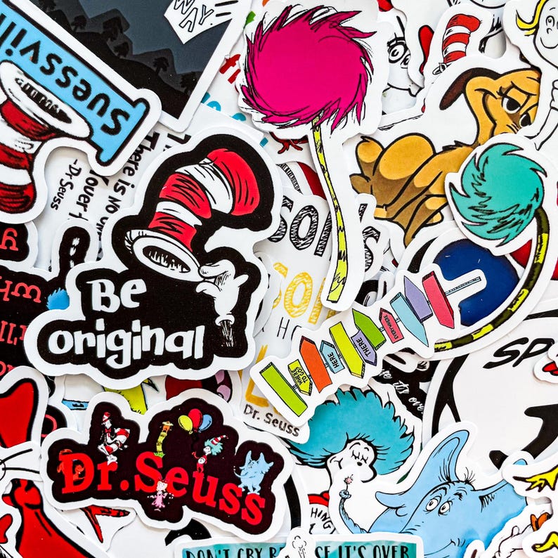 50 Random Dr Seuss Stickers, Cat in the Hat Stickers, Dr. Seuss Book ...