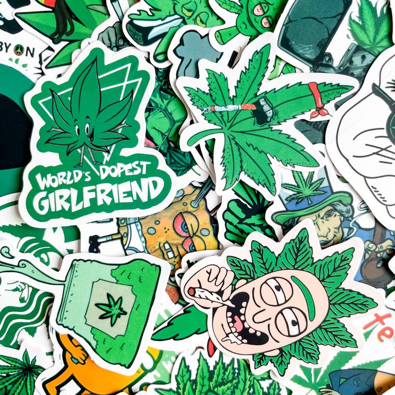 50PCS Funny Stoner Weed Stickers, Green Graffiti Cannabis Stickers ...