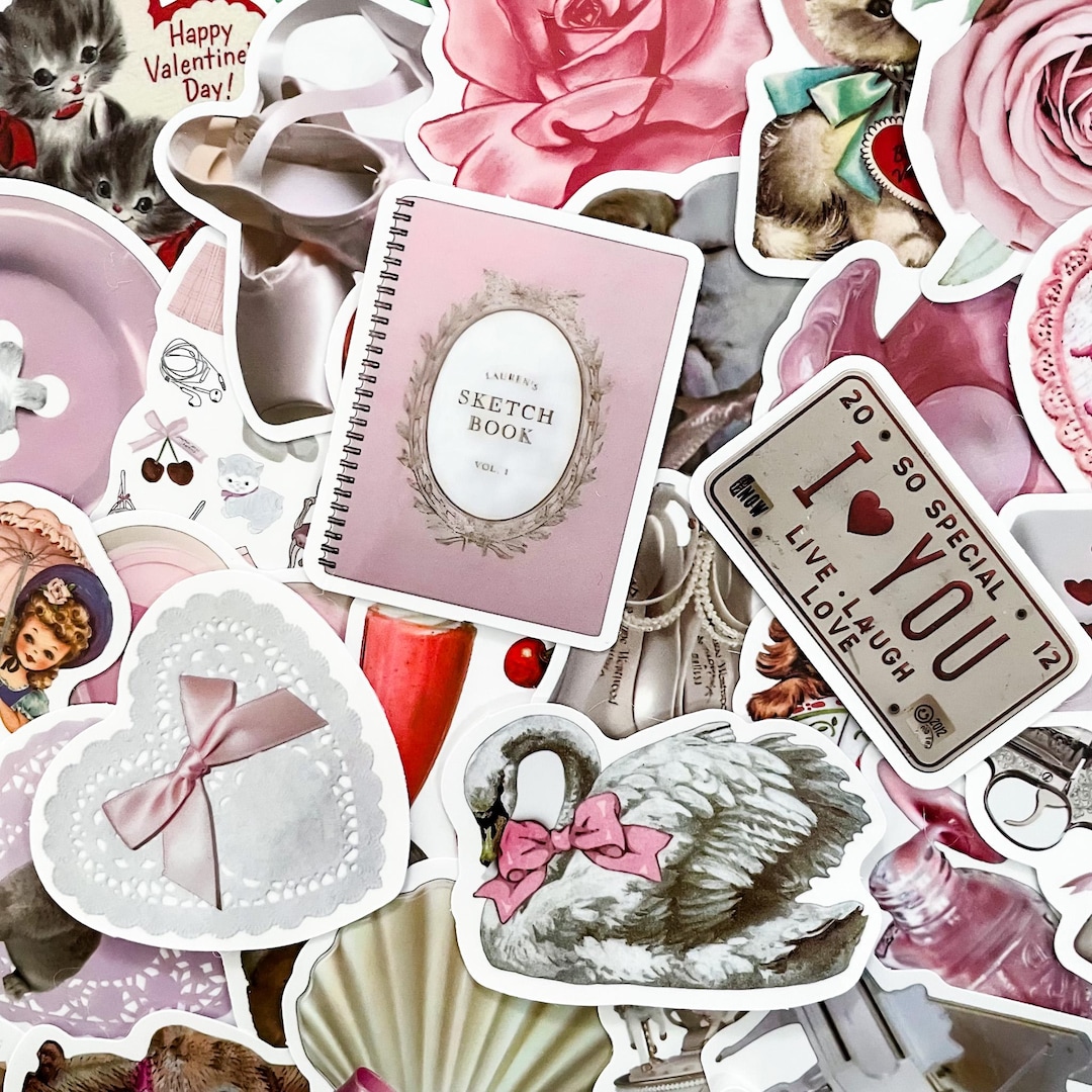 50PCS Pink Love Stickers Pack, Romantic Aesthetic Stickers, Kawaii ...