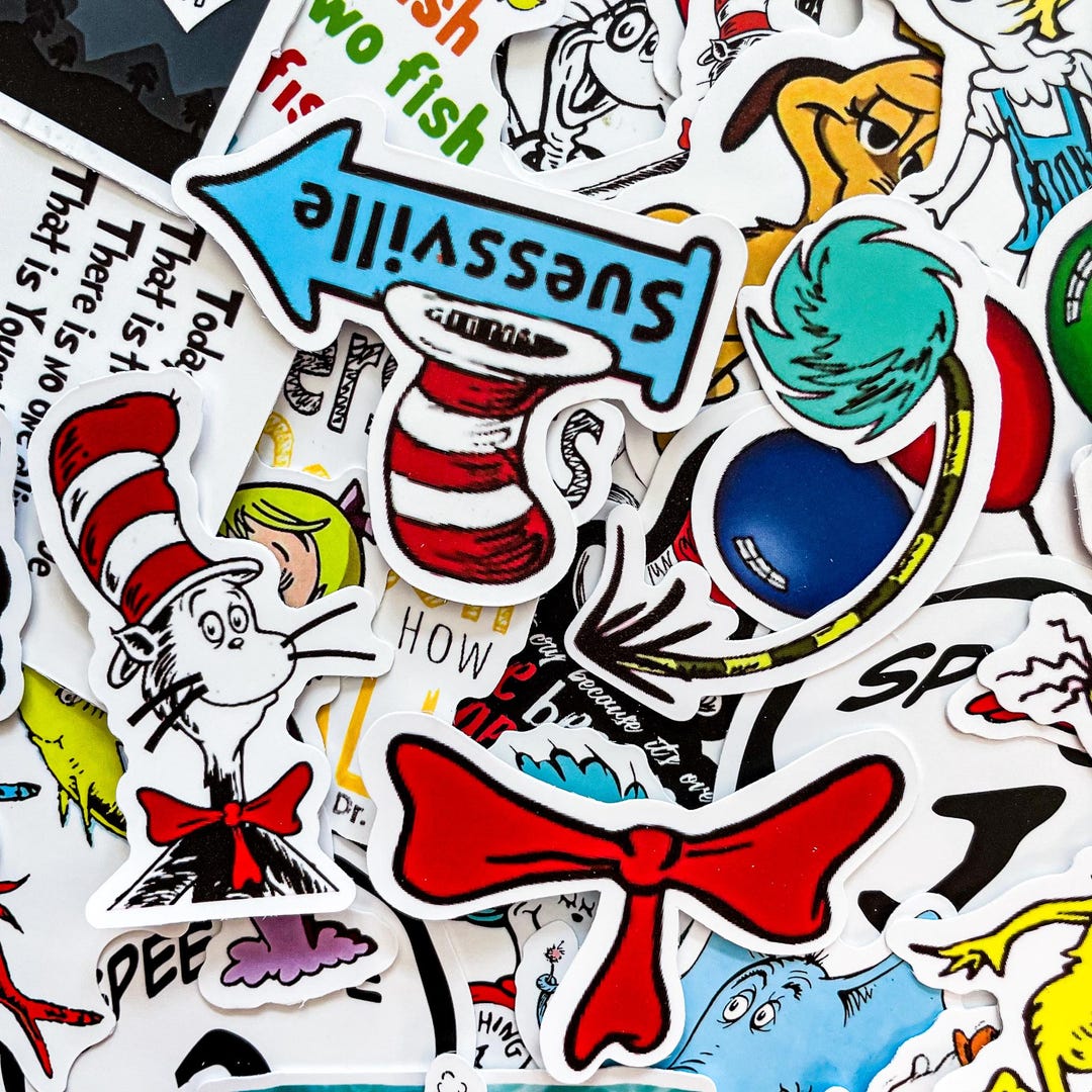 50 Random Dr Seuss Stickers, Cat in the Hat Stickers, Dr. Seuss Book ...
