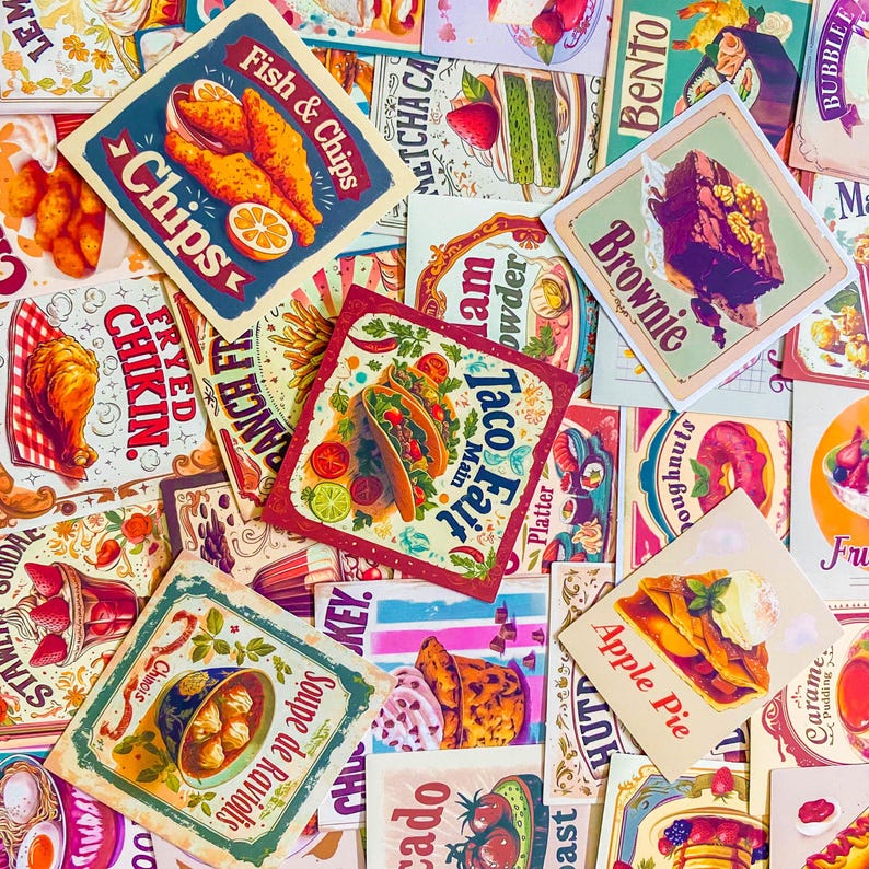 50PCS Food Stickers & Retro Stickers Pack, Vintage Food Stickers Design ...
