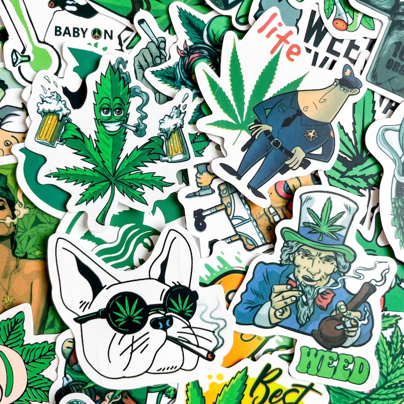 50PCS Funny Stoner Weed Stickers, Green Graffiti Cannabis Stickers ...