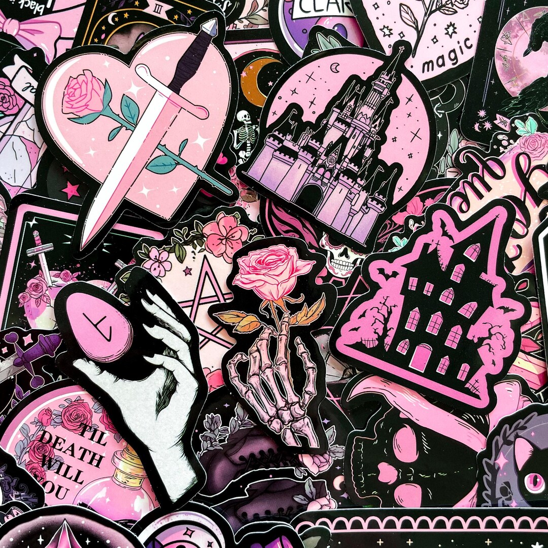 50PCS Gothic Rose Stickers, Dagger & Skull Stickers, Pink Creepy House ...