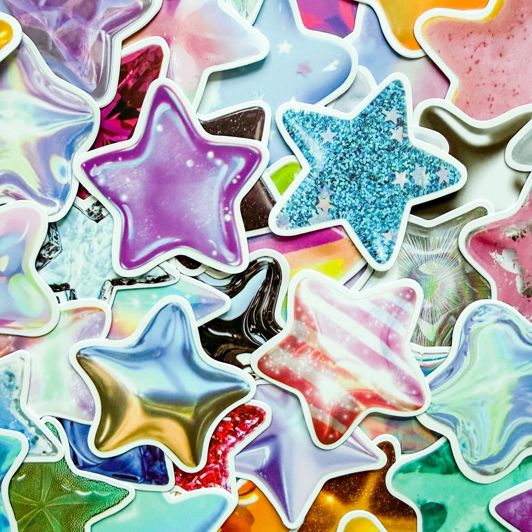 50PCS Shimmery Holographic Star Stickers, Dreamy Galaxy Stickers ...
