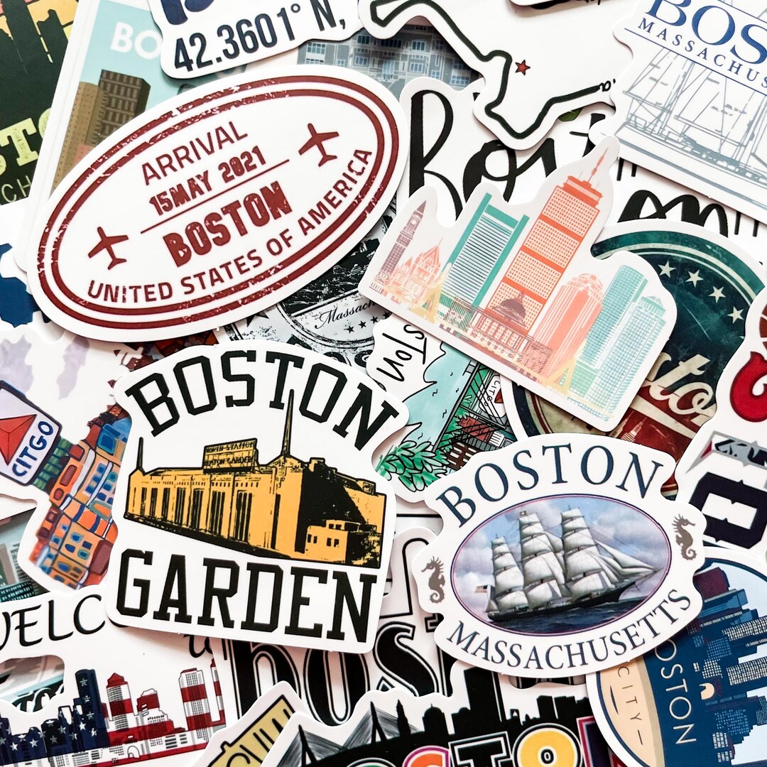 50 Random Boston-themed Stickers Pack, City Stickers, Vintage Stickers ...