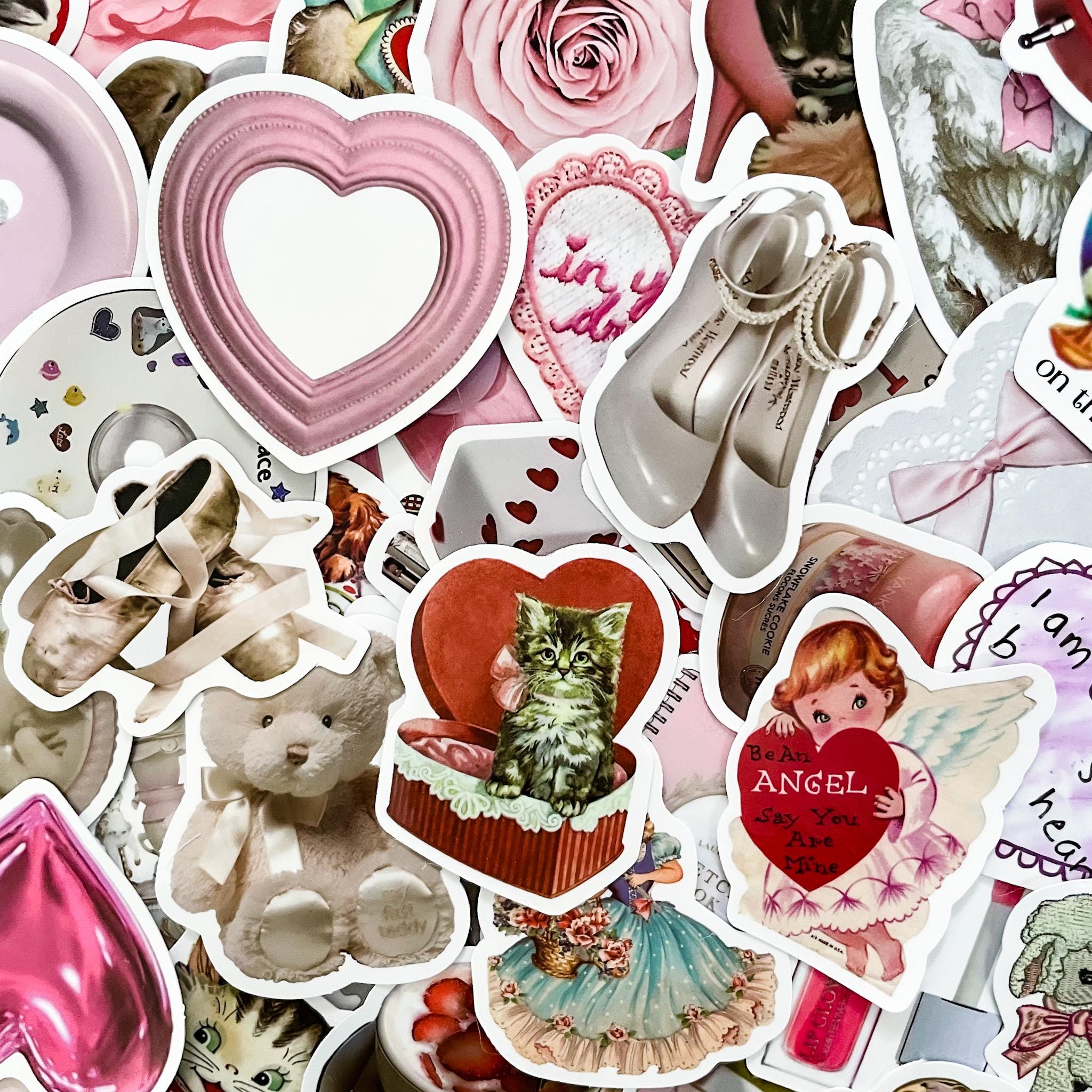 50PCS Pink Love Stickers Pack, Romantic Aesthetic Stickers, Kawaii ...