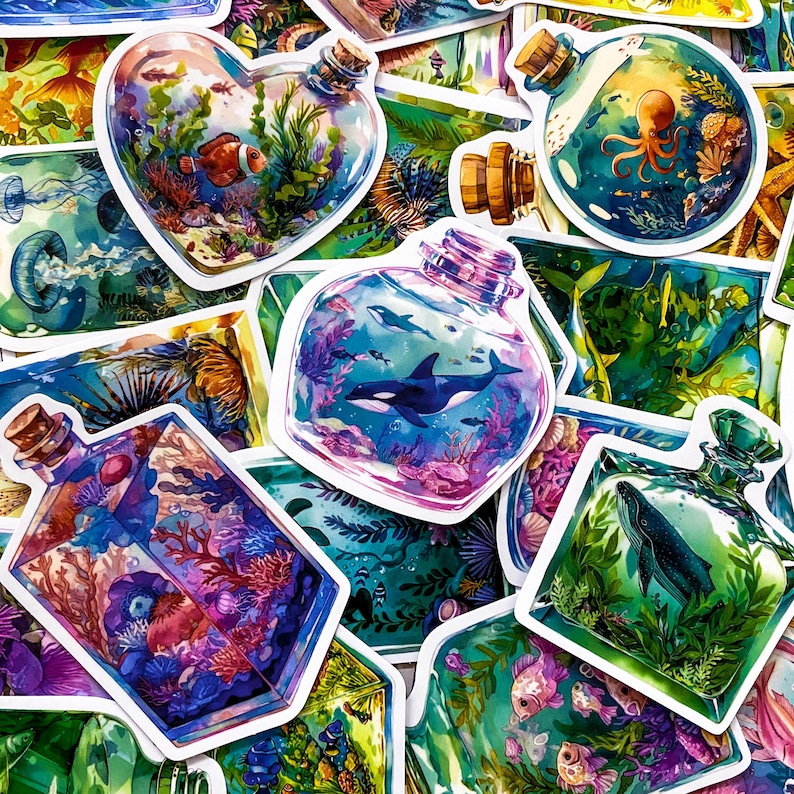 50PCS Artistic Watercolor Bottle Stickers, Mermaid Potion Stickers ...
