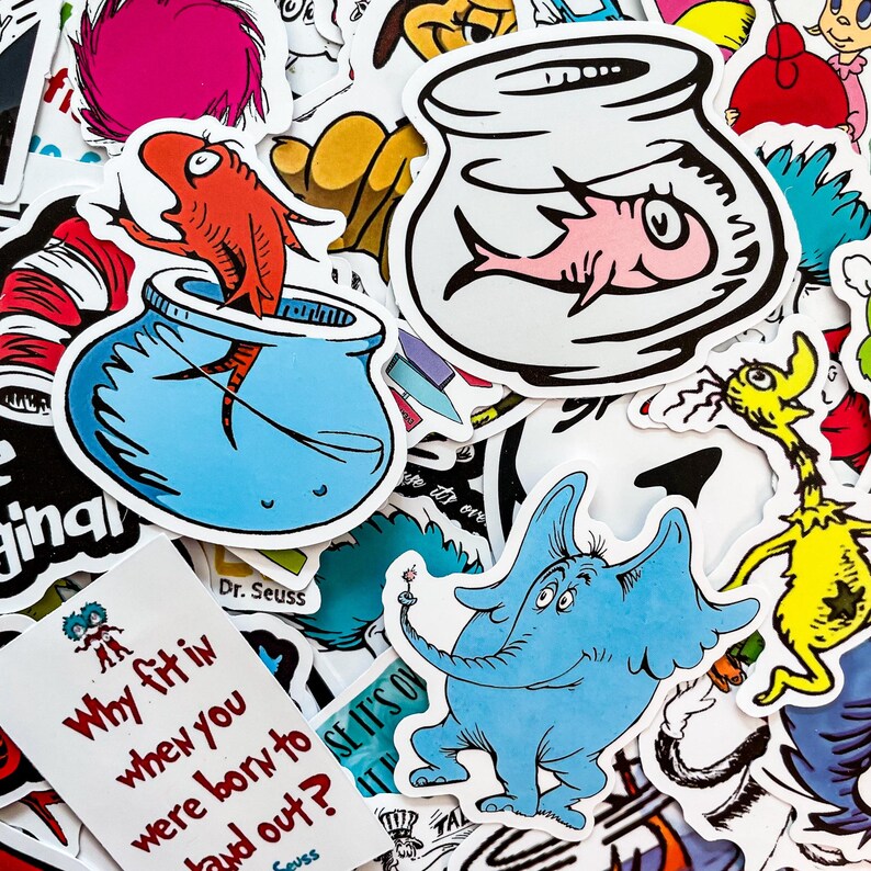 50 Random Dr Seuss Stickers, Cat in the Hat Stickers, Dr. Seuss Book ...