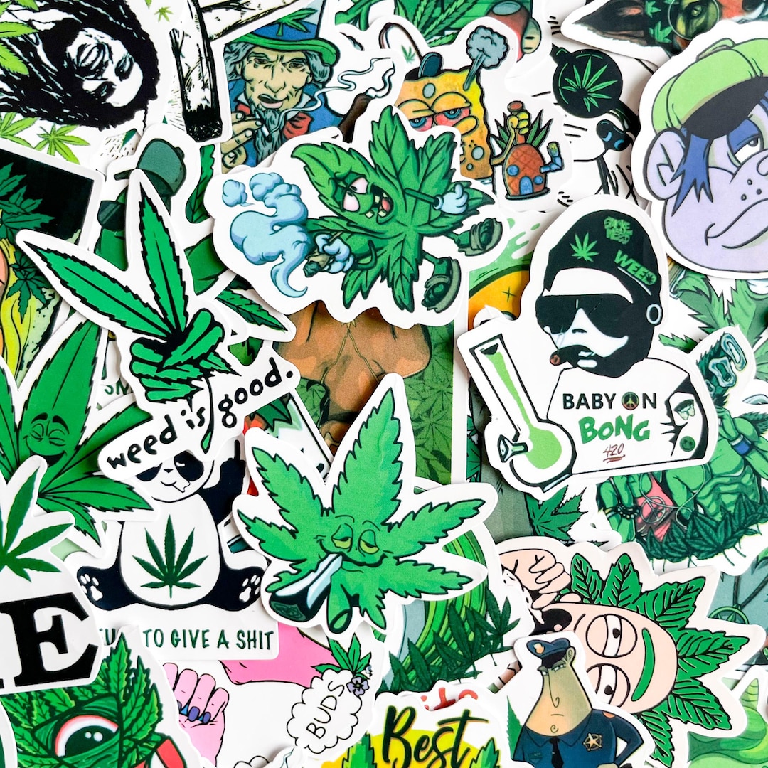 50PCS Funny Stoner Weed Stickers, Green Graffiti Cannabis Stickers ...