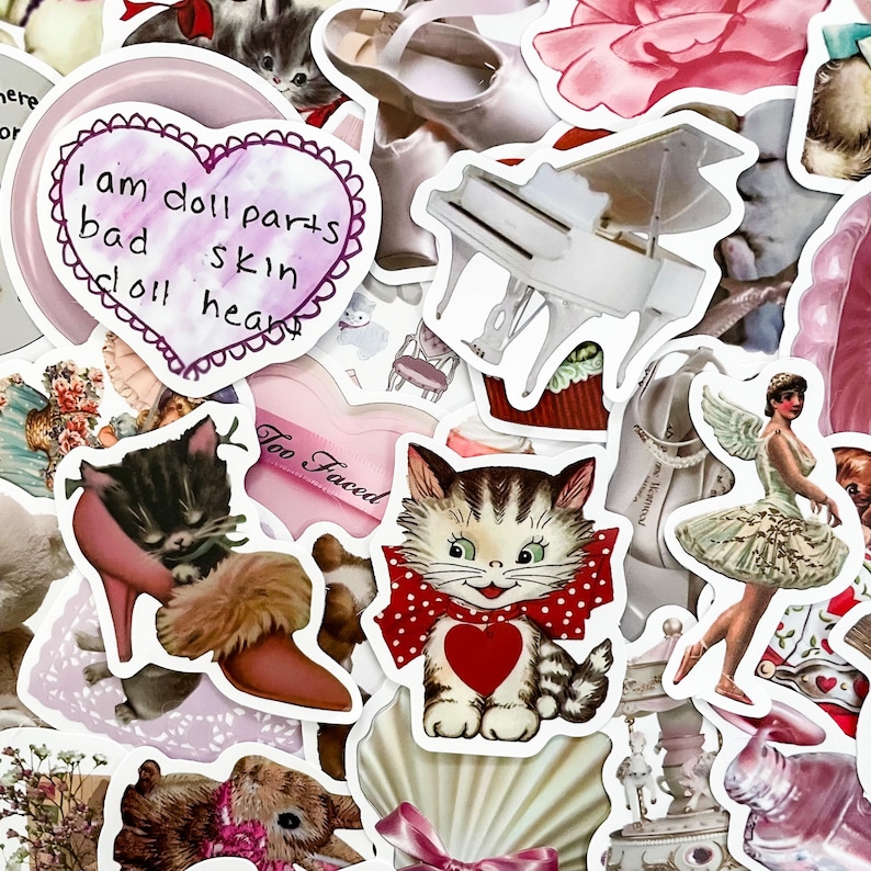 50PCS Pink Love Stickers Pack, Romantic Aesthetic Stickers, Kawaii ...