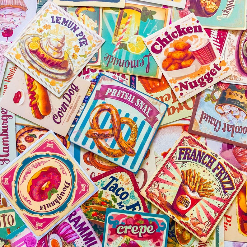50PCS Food Stickers & Retro Stickers Pack, Vintage Food Stickers Design ...
