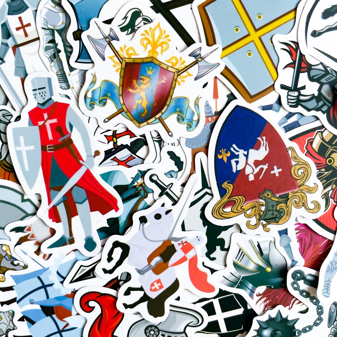 50PCS Medieval Knight Stickers, Religious Templar Shield Stickers ...