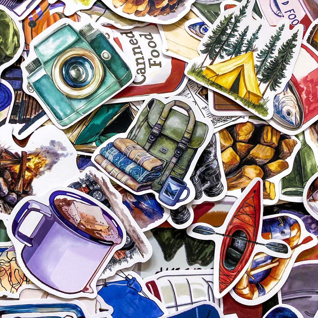 50PCS Outdoor Tent Camp Stickers, Rustic Hiking Forest Stickers ...