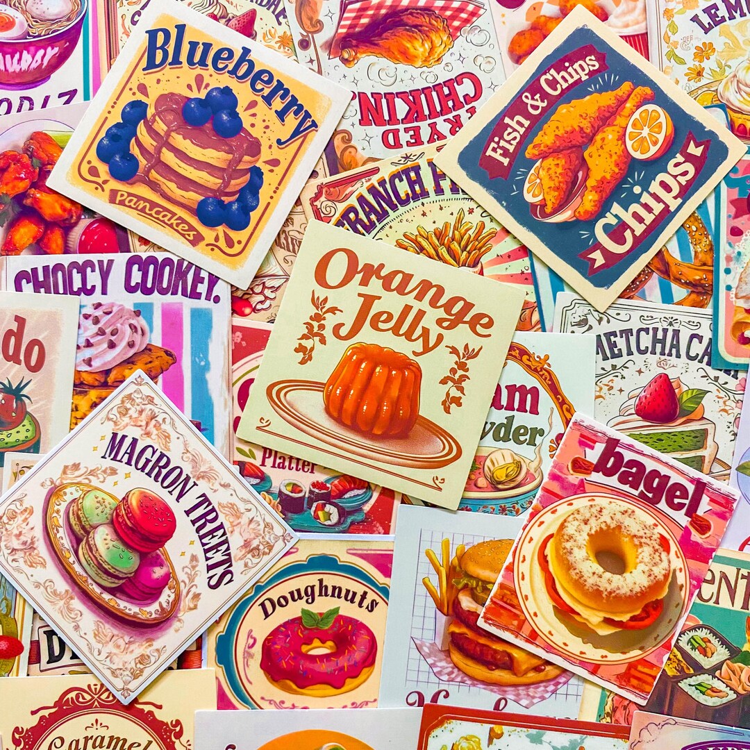 50PCS Food Stickers & Retro Stickers Pack, Vintage Food Stickers Design ...
