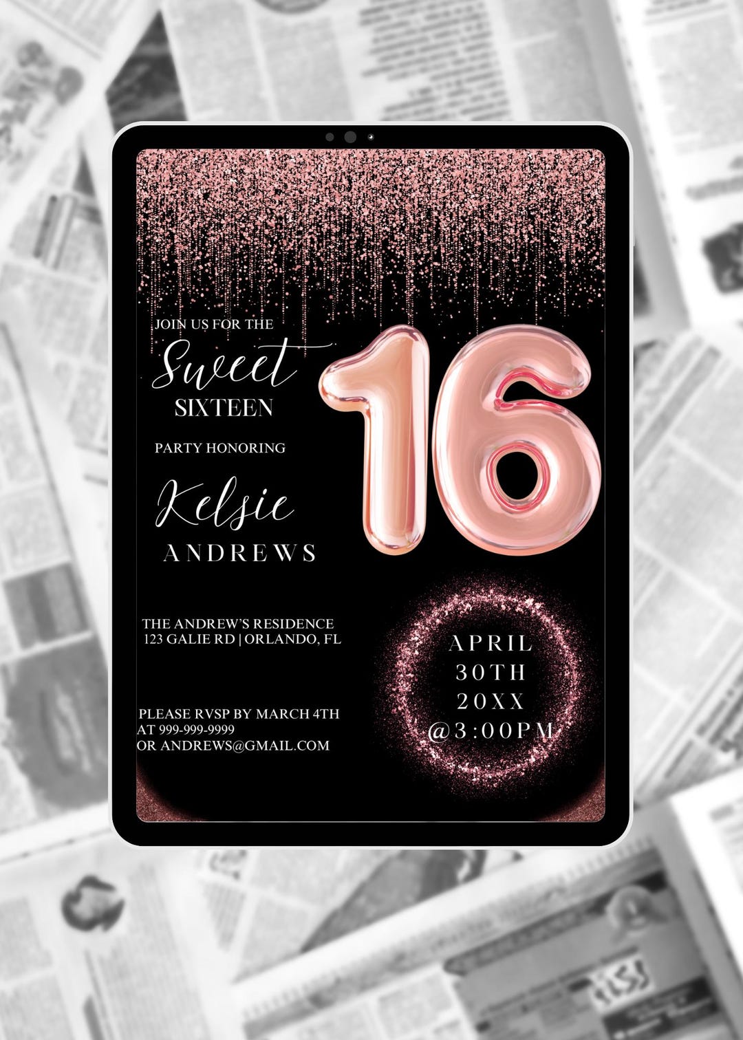 Sweet 16 Digital Birthday Invitation Template - Etsy