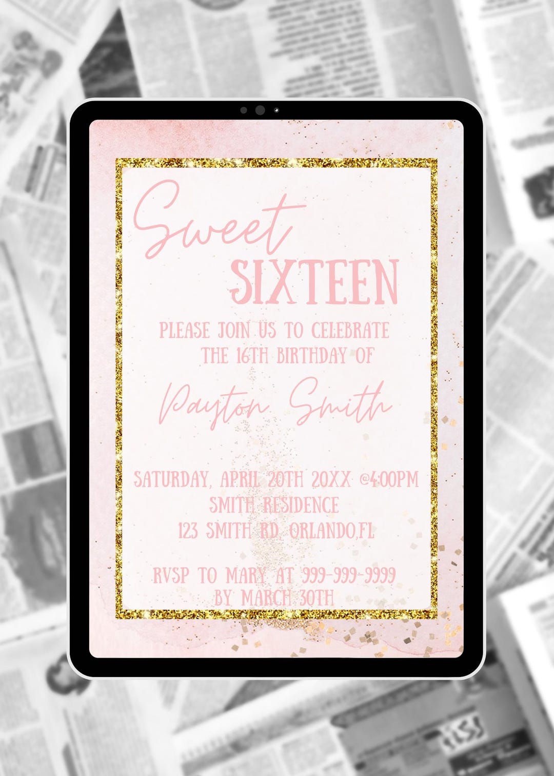 Sweet 16 Birthday Invitation Digital Template - Etsy