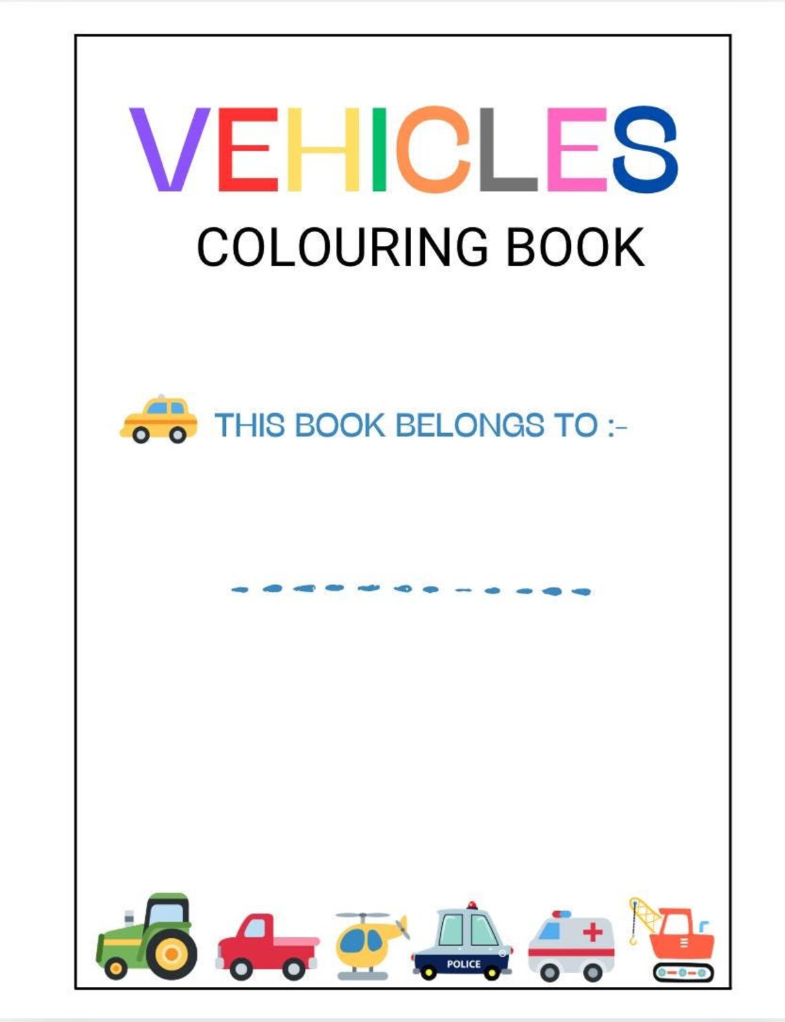 Printable Toddler Vehicles Coloring Book - Simple 10-page Worksheet for ...