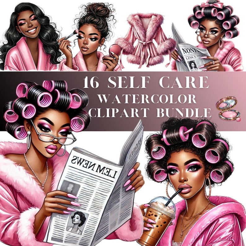 16 Watercolor Pink Self Care Clipart Set - Etsy