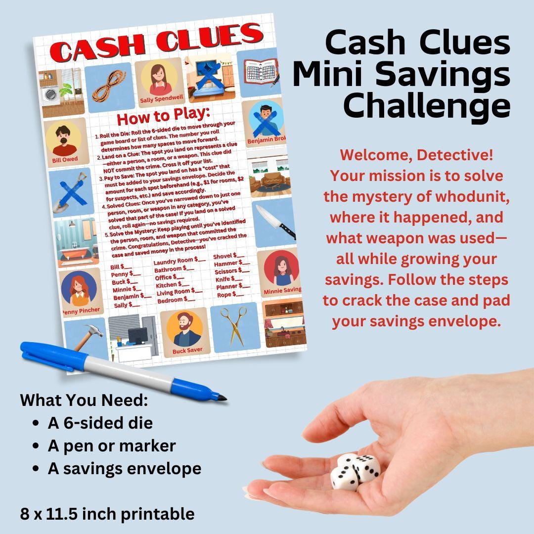 Cash Clues Mini Savings Challenge Game | Fun Budgeting Mystery Game ...