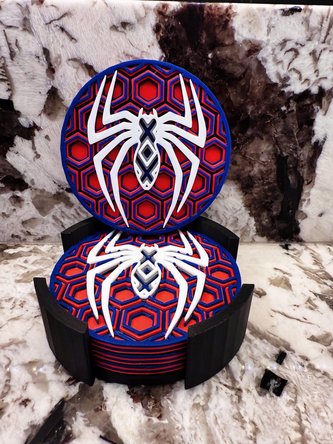 Spider-man Coaster Set With Cork Bottom & Storage Caddy – Superhero ...