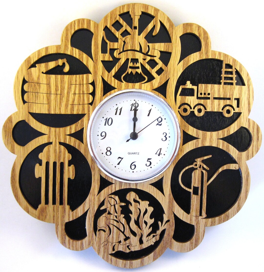 Firefighter Wall Clock, Scroll Saw Cut, Handmade, Fretwork, Wall Decor ...