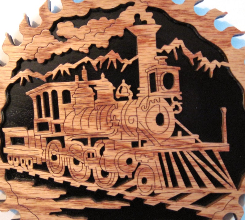 Train Scene in a Saw Blade Scroll Saw Cut Handmade - Etsy