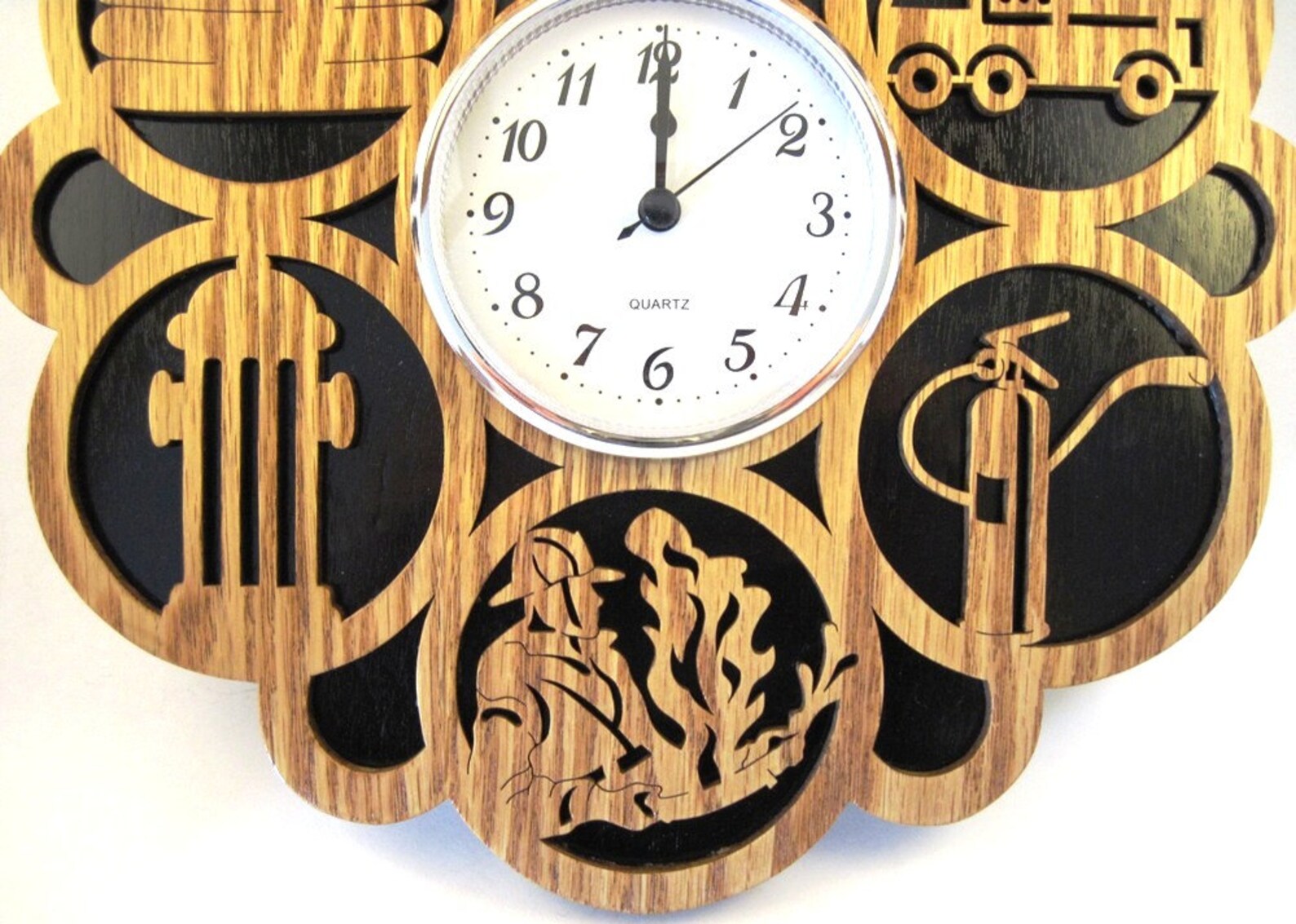 Firefighter Wall Clock, Scroll Saw Cut, Handmade, Fretwork, Wall Decor ...