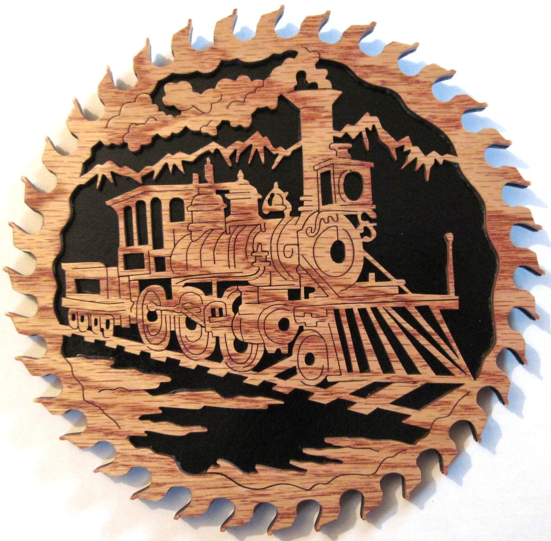 Train Scene in a Saw Blade Scroll Saw Cut Handmade - Etsy