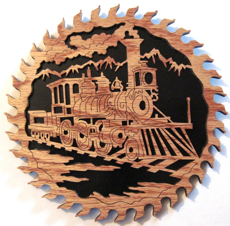 Train Scene in a Saw Blade Scroll Saw Cut Handmade - Etsy