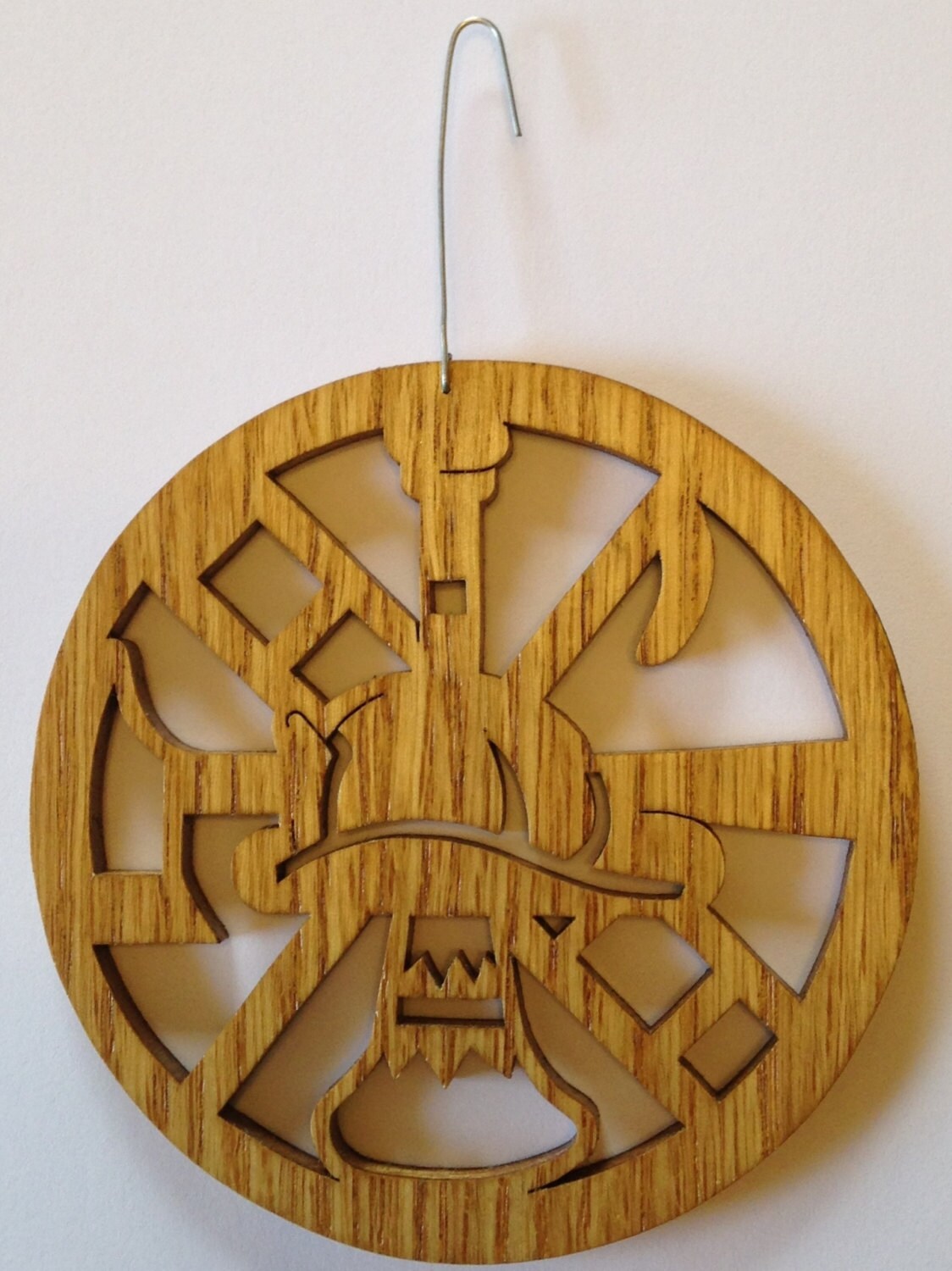 Scroll saw cut woodworking firefighter ornament of a | Etsy