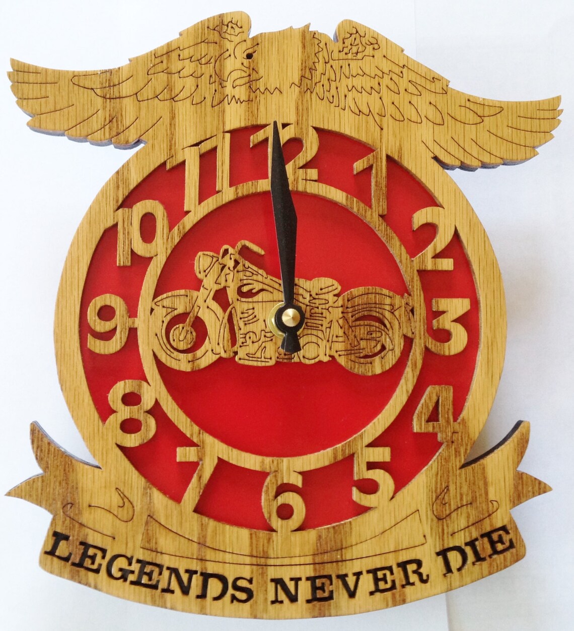 Motorcycle Clock, Scroll Saw Cut, Wooden Art, Woodworking, Wall Decor ...