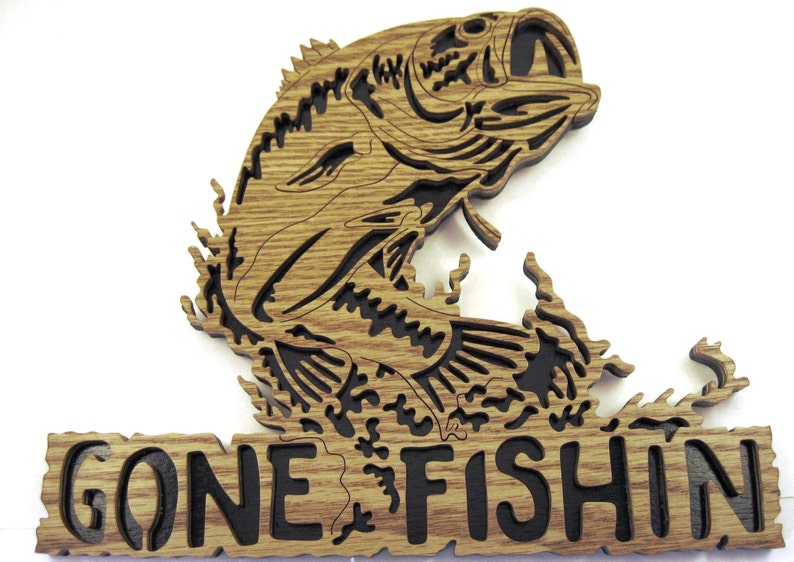 Gone Fishin' Scroll Saw Cut Sign Handmade, Woodworking, Wall Decor ...