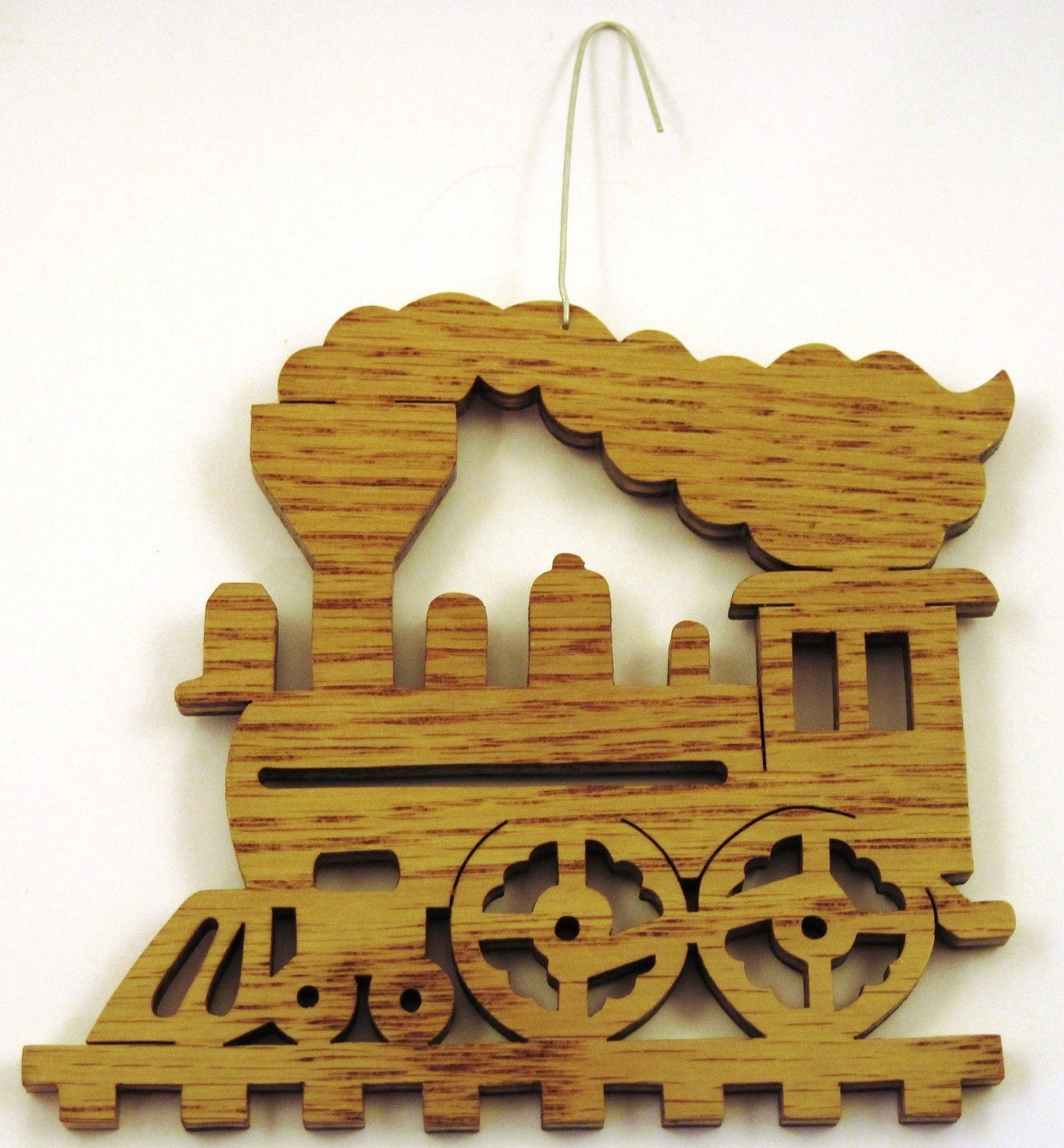 Scroll Saw Cut Wooden Train on Tracks Ornament - Etsy