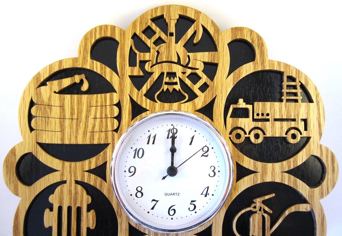 Firefighter Wall Clock, Scroll Saw Cut, Handmade, Fretwork, Wall Decor ...