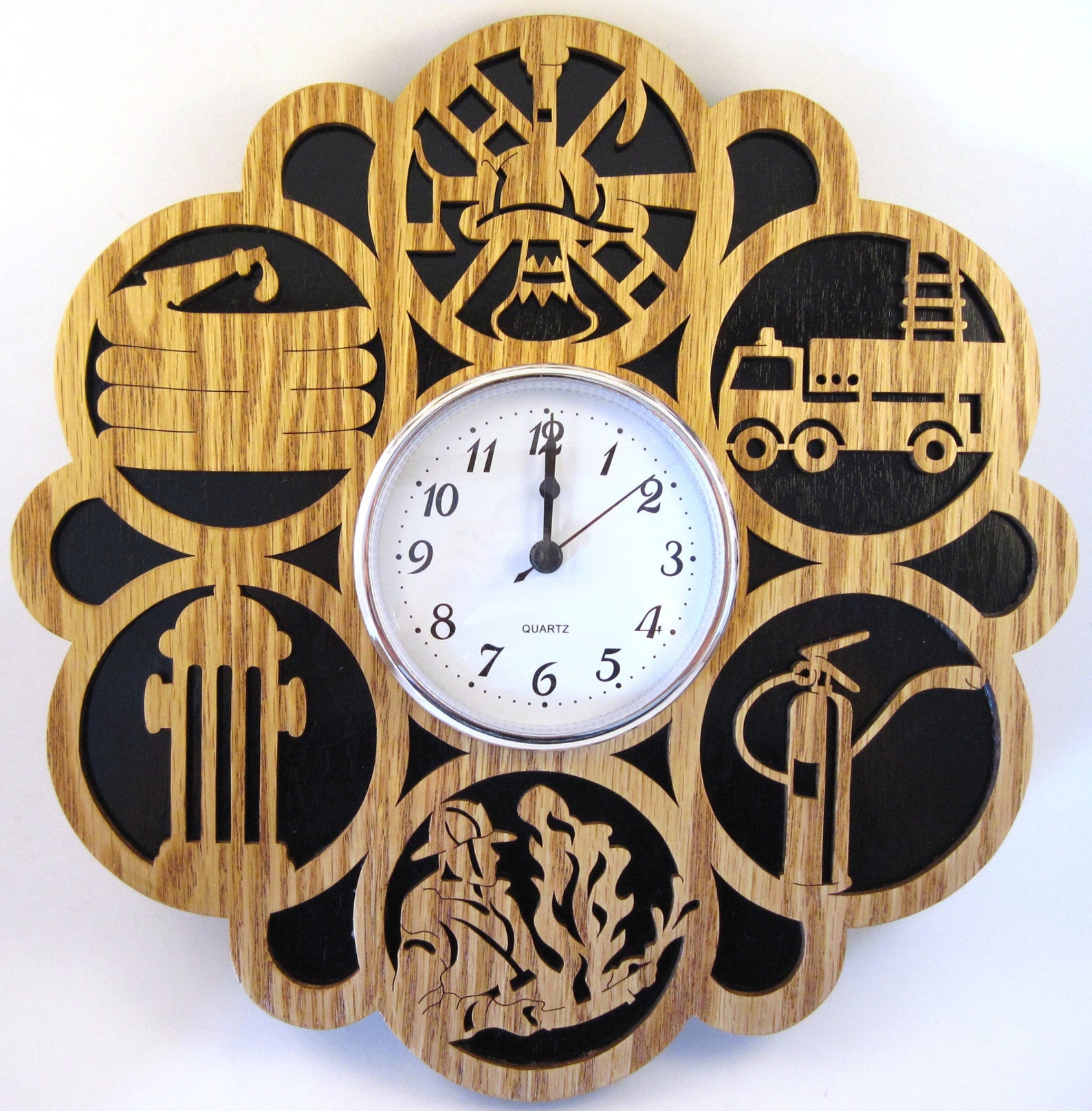 Firefighter Wall Clock, Scroll Saw Cut, Handmade, Fretwork, Wall Decor ...