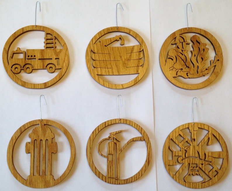Scroll Saw Cut Woodworking Firefighter Ornament Set Fretwork Home Decor ...