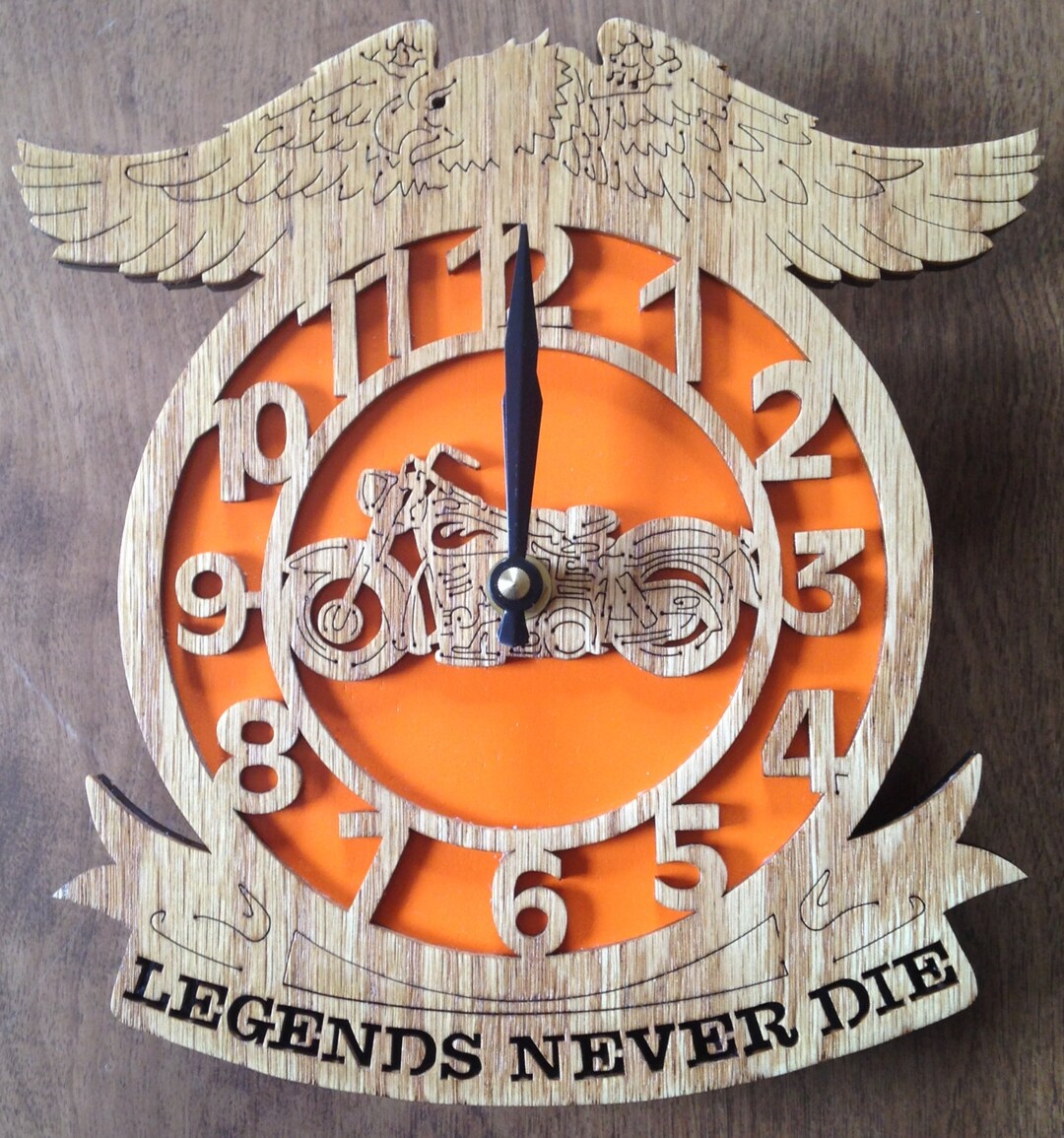 Motorcycle Clock, Scroll Saw Cut, Wooden Art, Woodworking, Wall Decor ...
