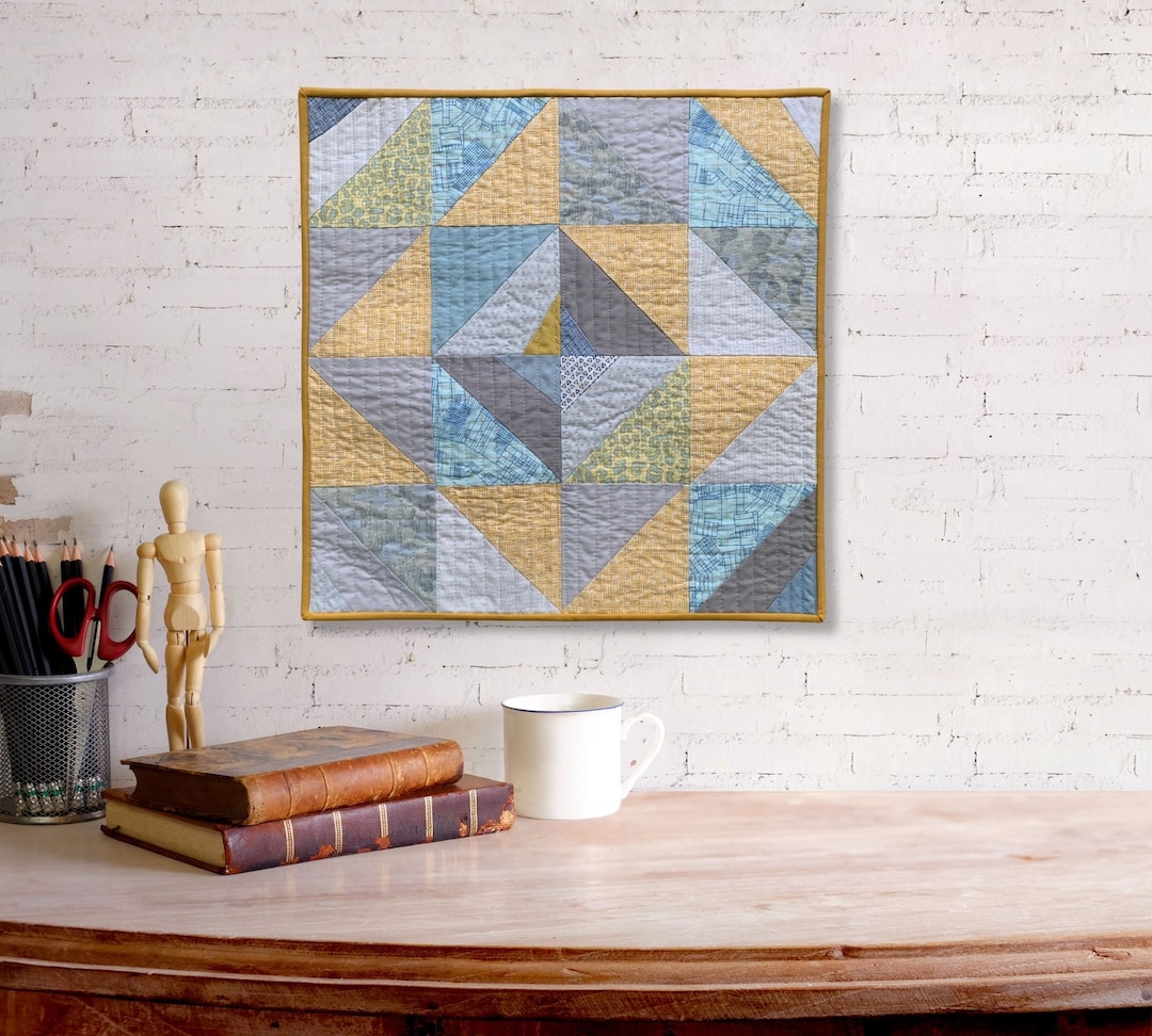 Mid Century Art “pinnacles”, 1/2 Square Triangle Fiber Art Mini ...