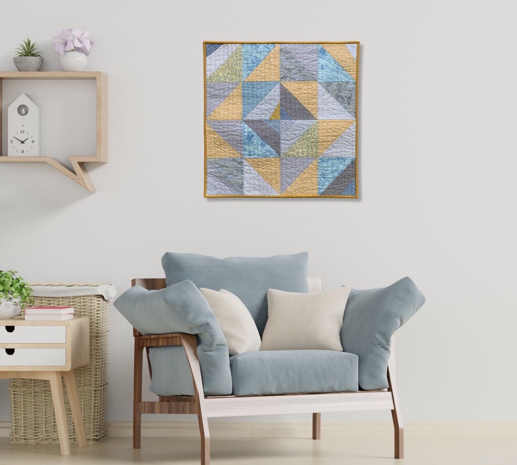 Mid Century Art “pinnacles”, 1/2 Square Triangle Fiber Art Mini ...